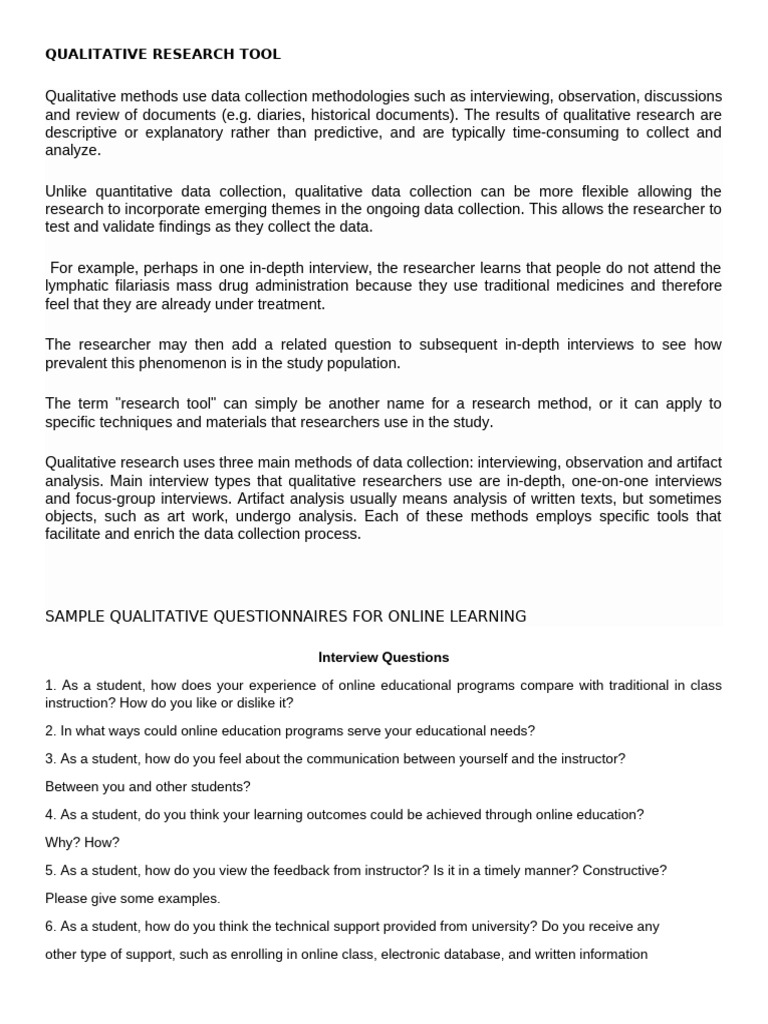 QUALITATIVE RESEARCH TOOL AND STATEMENT OF THE PROBLEM | PDF ...