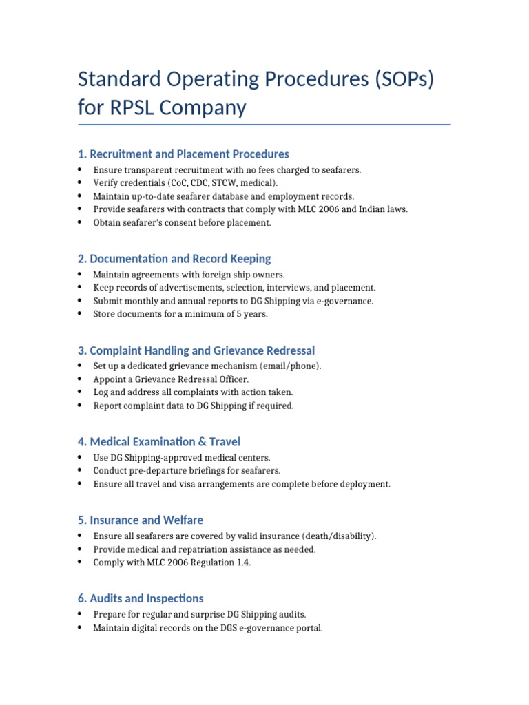 SOPs for RPSL Company Compliance | PDF