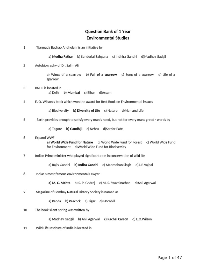 MCQ Environmental Studies | PDF | Food Web | Ecosystem