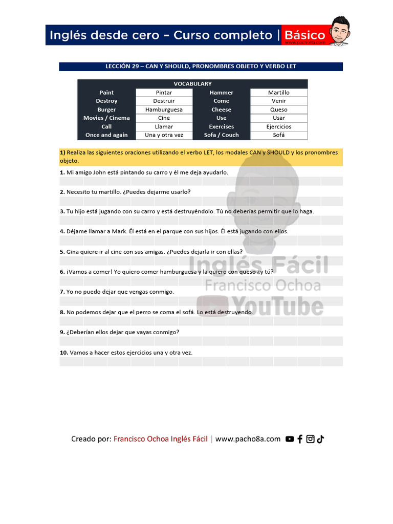 Ejercicios de LET, CAN y SHOULD | PDF