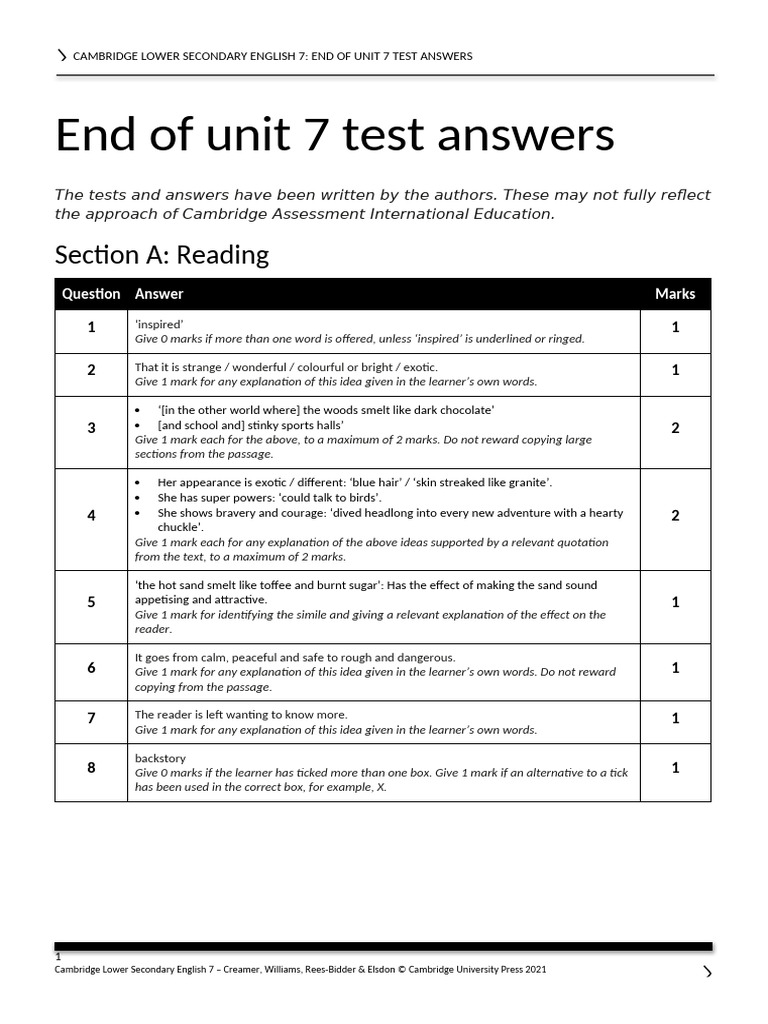 Grade 7 English Test Answers | PDF | English Language | Syntax