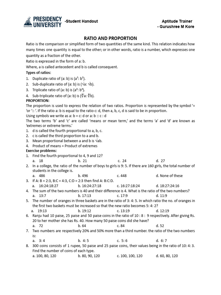 Ratio and Proportion and Mixture Alligation | PDF | Ratio