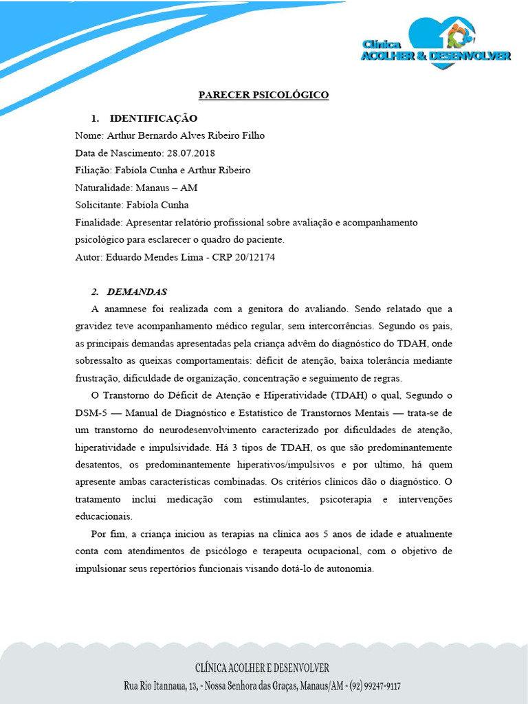 Estrutura Arthur Bernardo | PDF | Transtorno de déficit de atenção e ...
