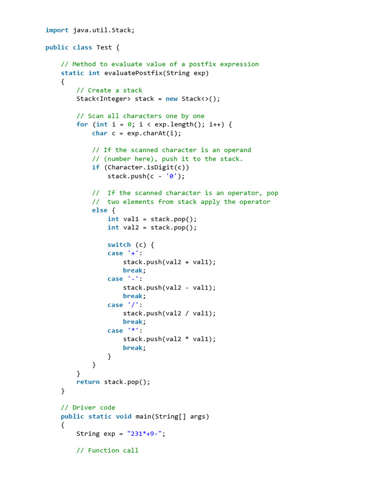 Postfix Expression Evaluation in Java | PDF