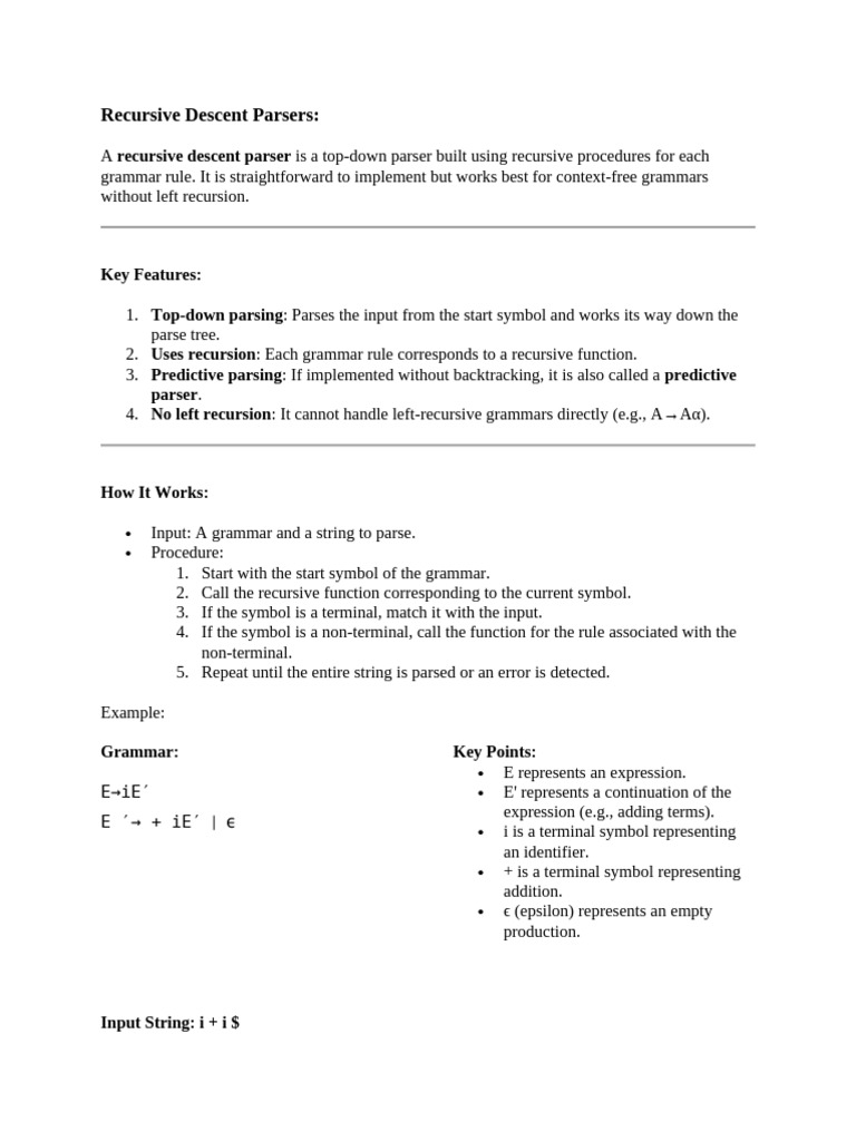 Recursive Descent Parsers | PDF | Parsing | Software Engineering