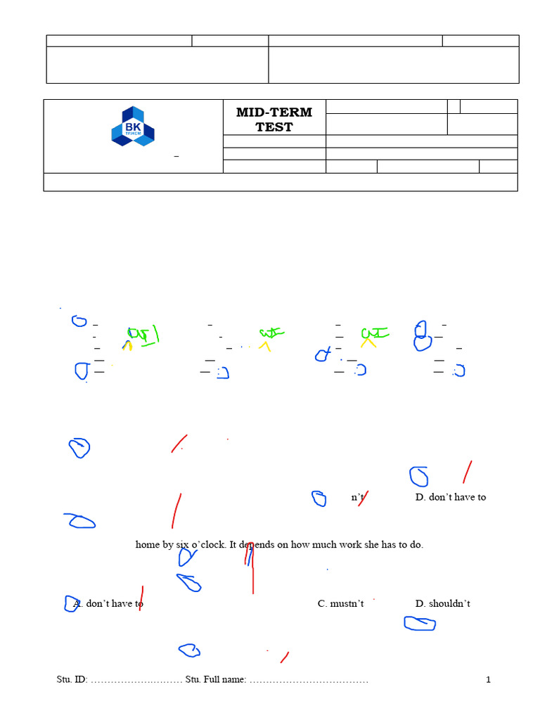 MID-TERM SAMPLE TEST 1 (no keys) - Copy | PDF | Pizza | Chocolate