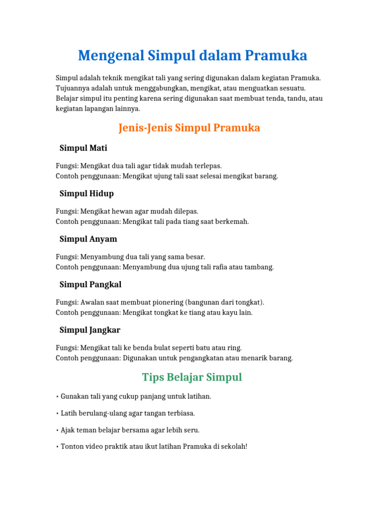 Artikel Simpul Pramuka Dengan Gambar Dan Latihan | PDF