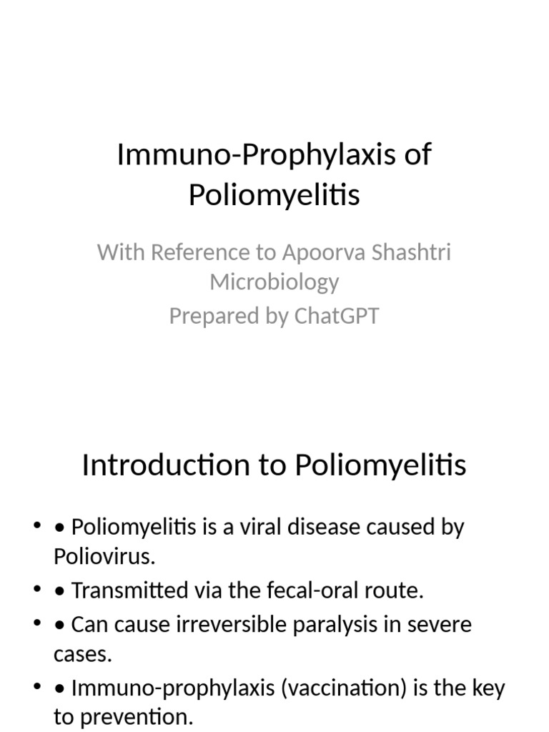 Immuno Prophylaxis of Poliomyelitis | PDF