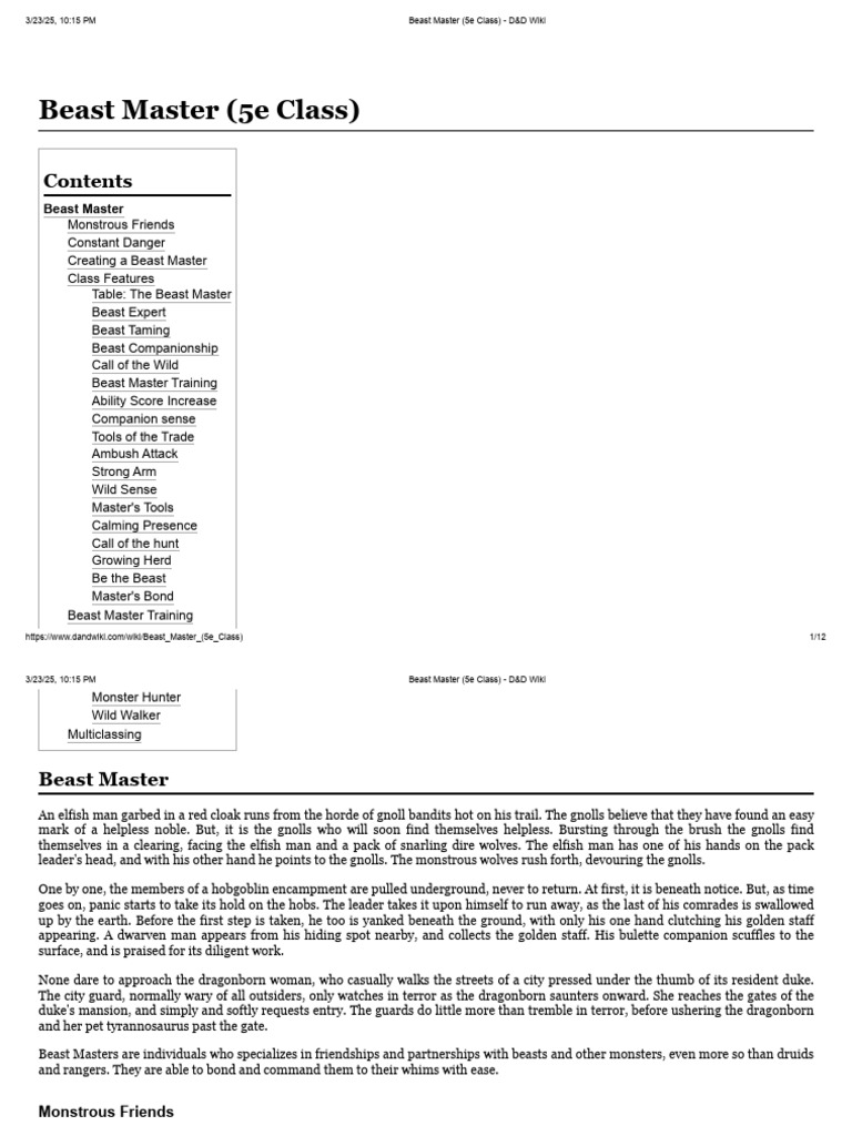 Beast Master (5e Class) - D&D Wiki | PDF
