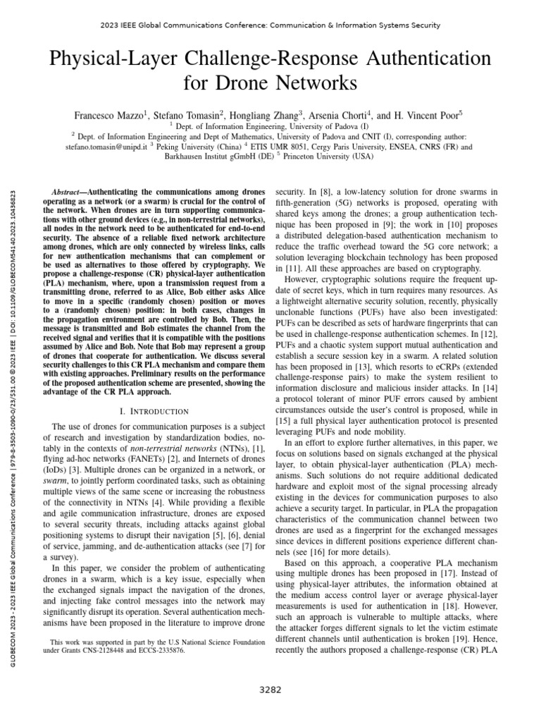 Drone Network Physical-Layer Authentication | PDF | Authentication ...