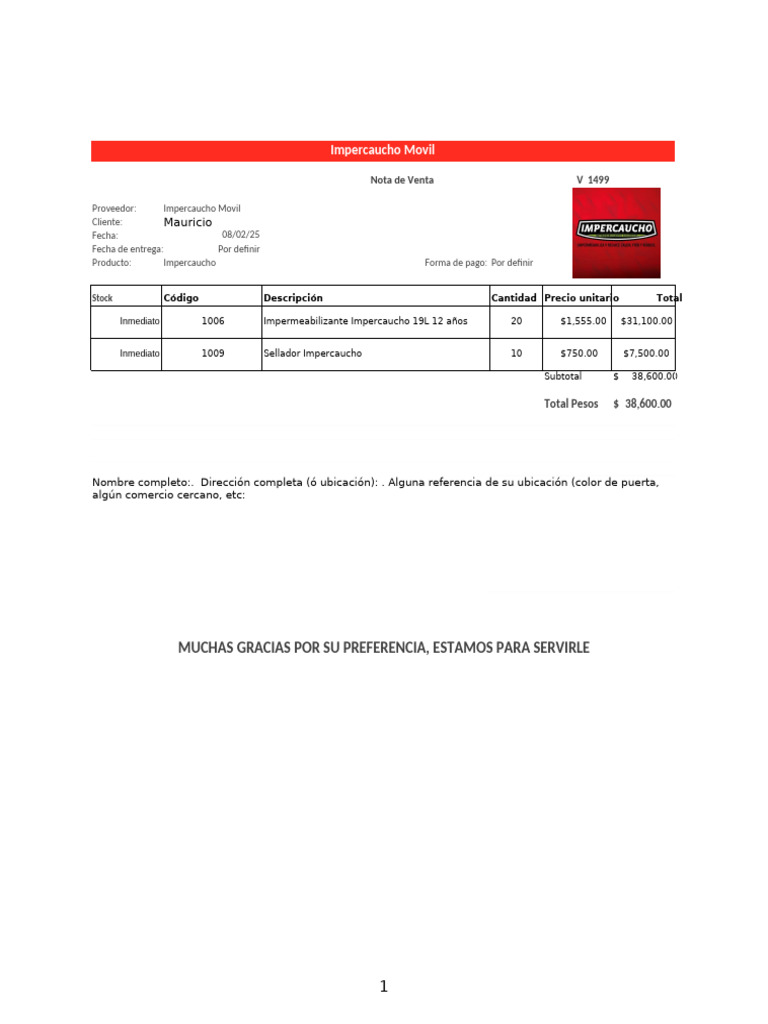 Cotización Impercaucho 080225 | PDF