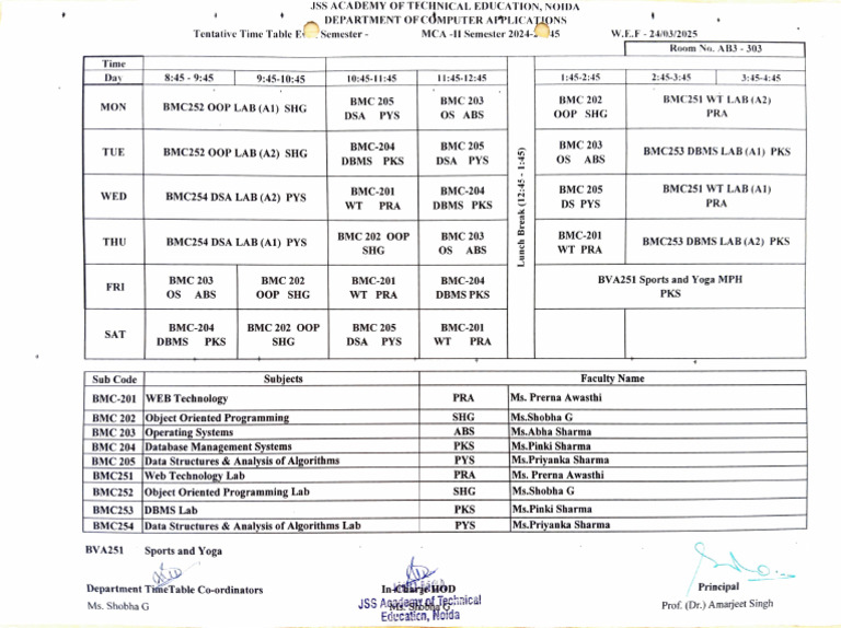 Mca, Time Table, 2 Semester, 2024-2025 | PDF | Computing | Information Technology