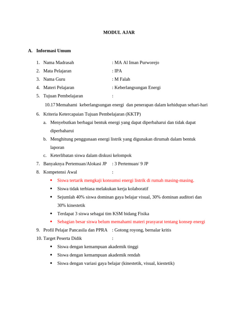 LK 03 - Modul Ajar, Contoh MA | PDF