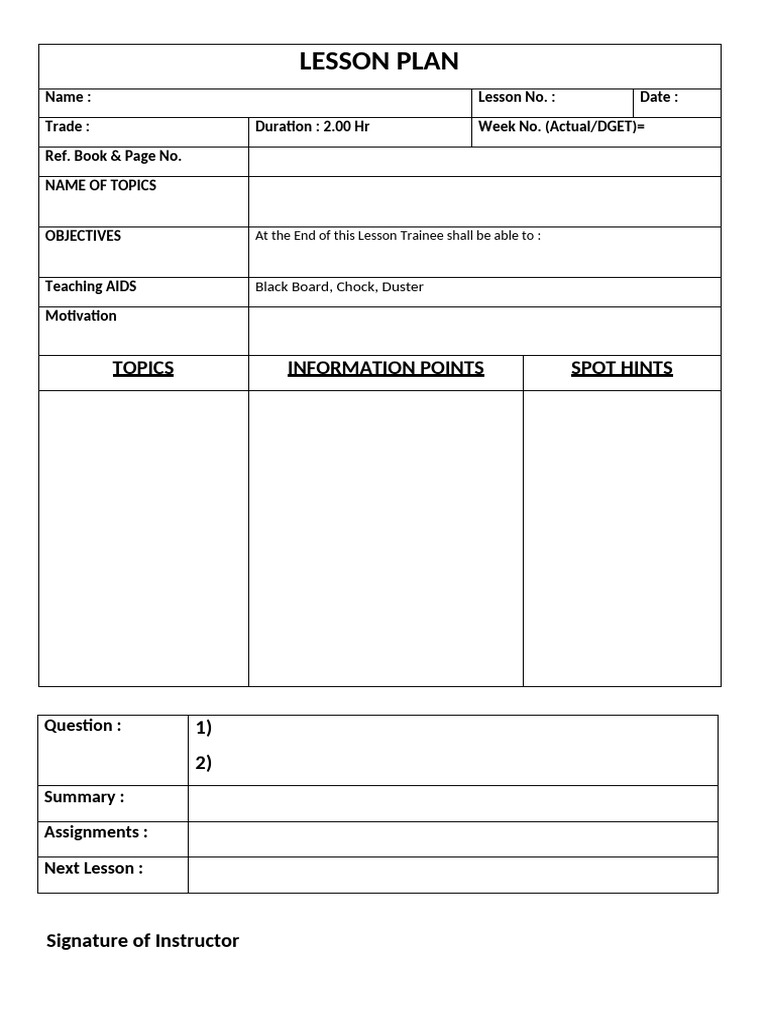 Lesson Plan Template for Instructors | PDF