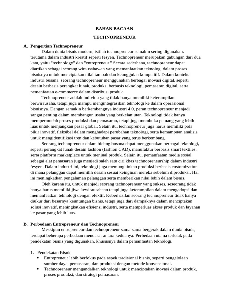 Bahan Bacaan Technopreneur | PDF