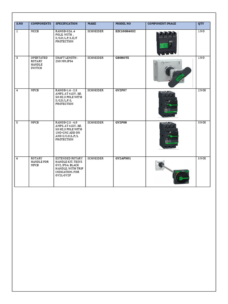 Schneider Electrical Components List | PDF