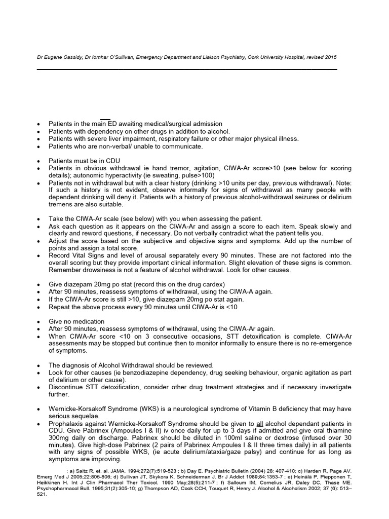 CIWA Master Detox Guideline Dec2015 | PDF | Psychoactive Drugs | Diseases And Disorders