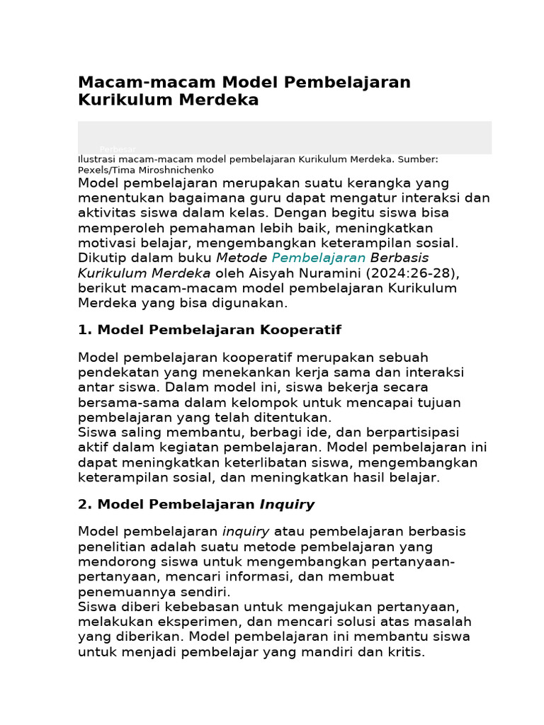 Macam-Macam Model Pembelajaran | PDF