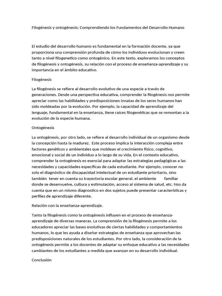 Filogenesis y Ontogenesis | PDF | Enseñando | Aprendizaje