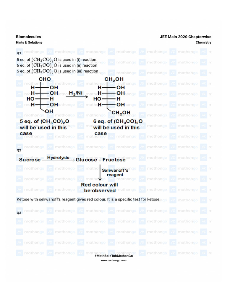 Biomolecules - JEE Main 2020 September (Solution) | PDF