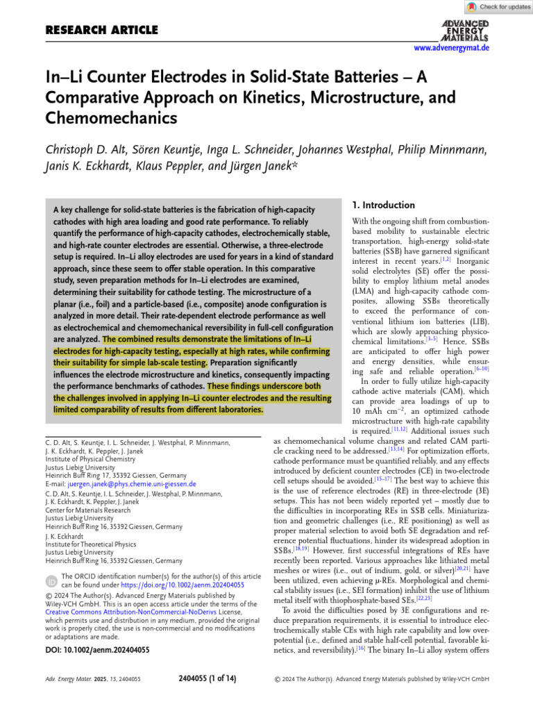 In–Li Counter Electrodes in Solid-State Batteries – a Comparative ...