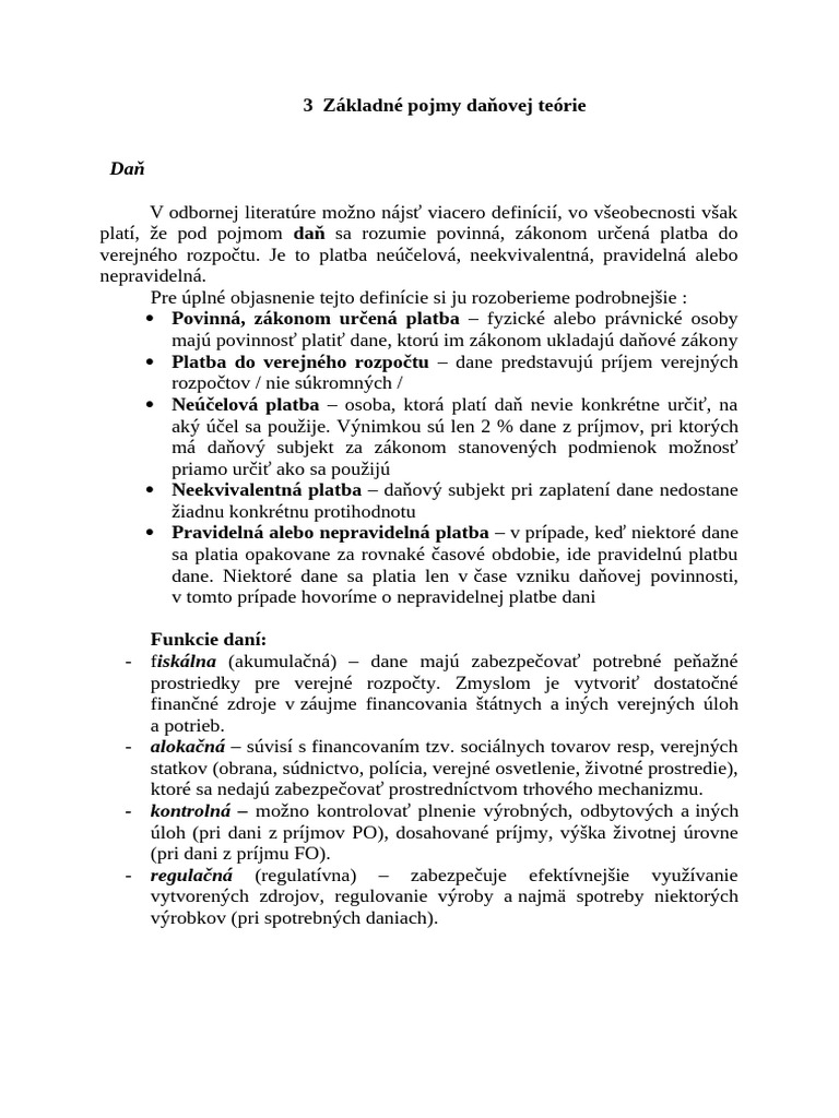 Základné Pojmy Daňovej Teórie | PDF