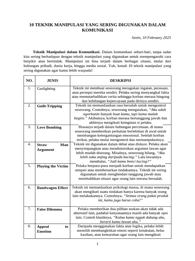 10 Teknik Manipulasi dalam Komunikasi | PDF