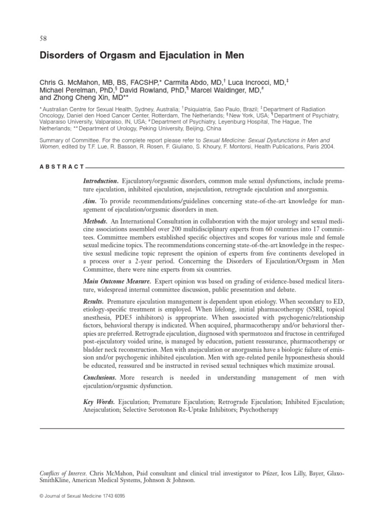 Ejaculatory Orgasmic Disorders | PDF | Ejaculation | Selective Serotonin Reuptake Inhibitor