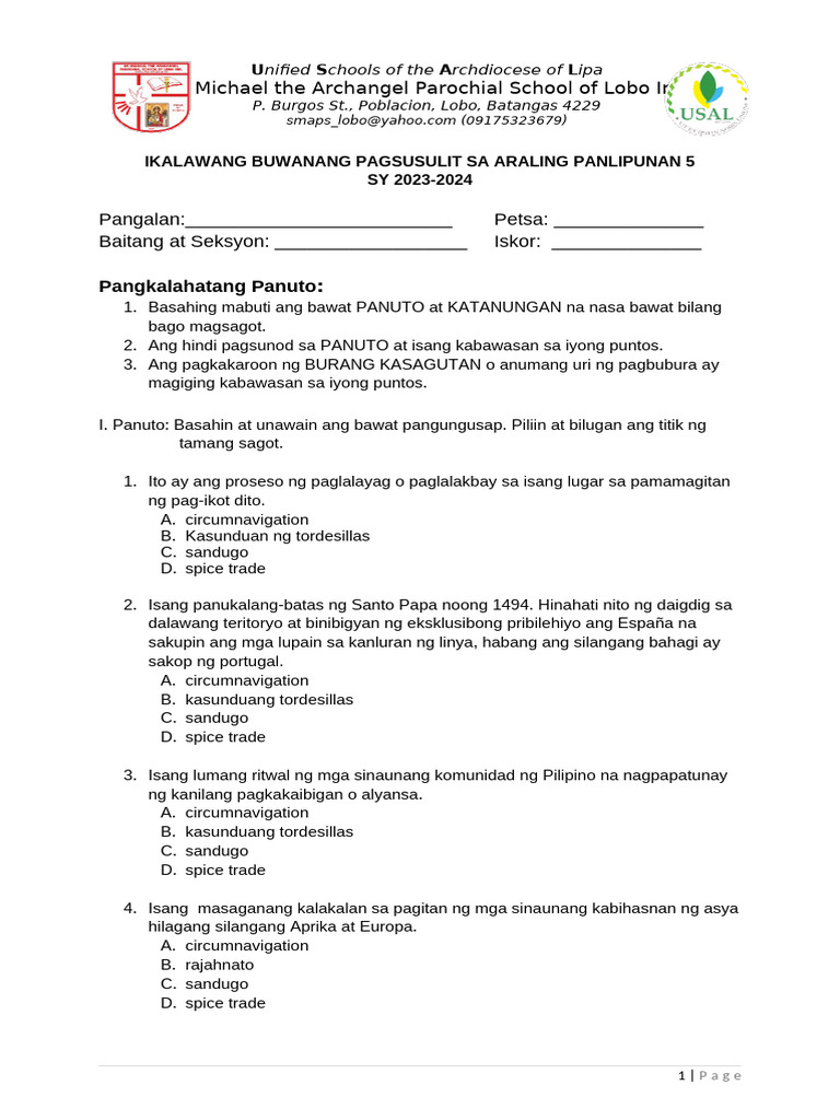 2nd MONTHLY EXAM AP 5 | PDF