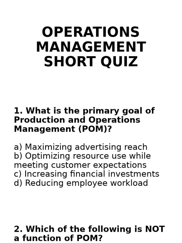 Opman Quiz 1SHORT QUIZ | PDF | Lean Manufacturing | Business Economics