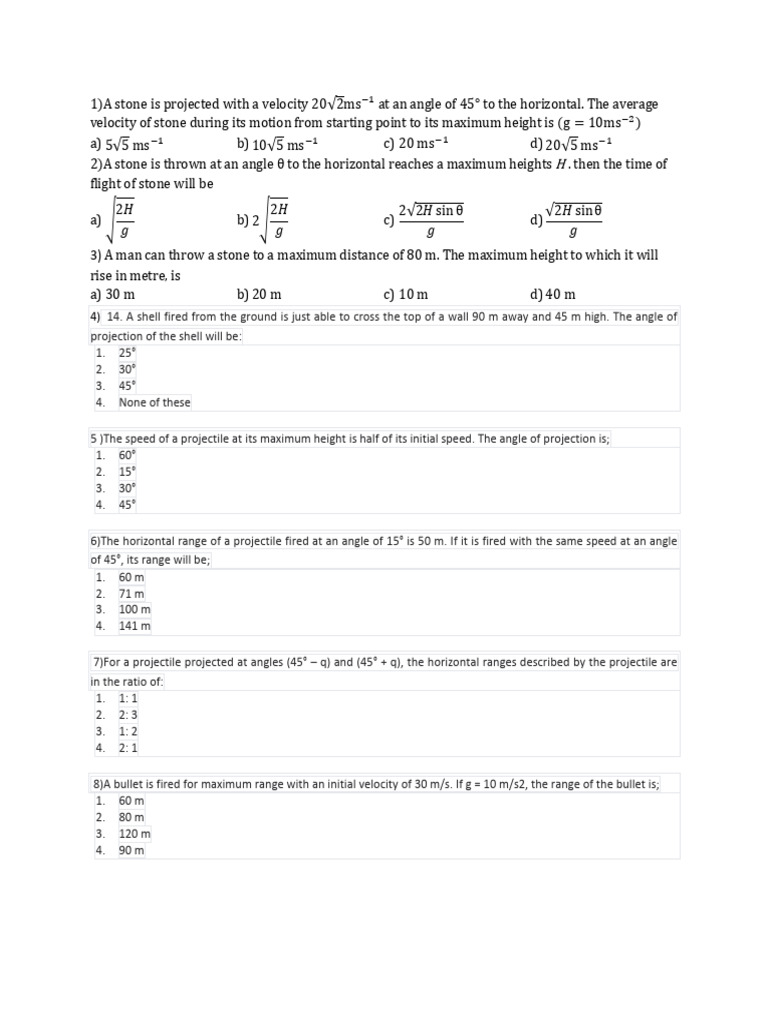 projectile motion mcq1qn | PDF | Projectiles | Dynamics (Mechanics)
