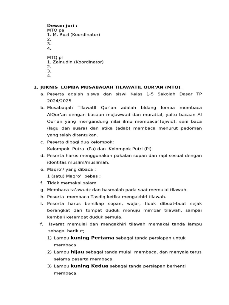 JUKNIS MTQ PA Dan PI 2025 Nyar | PDF