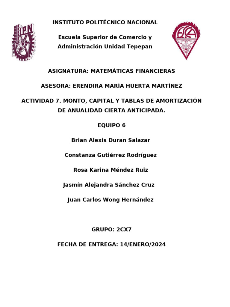 WongH JuanC Act7 Matematicas Financieras | PDF