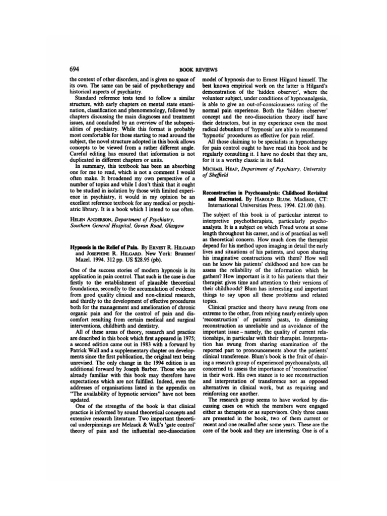 10a - Hypnosis in the Relief of Pain. by Ernest R. Hilgard and ...