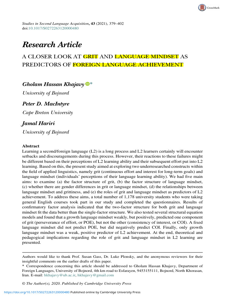 Grit and Language Mindset in L2 Success | PDF | Grit (Personality Trait ...