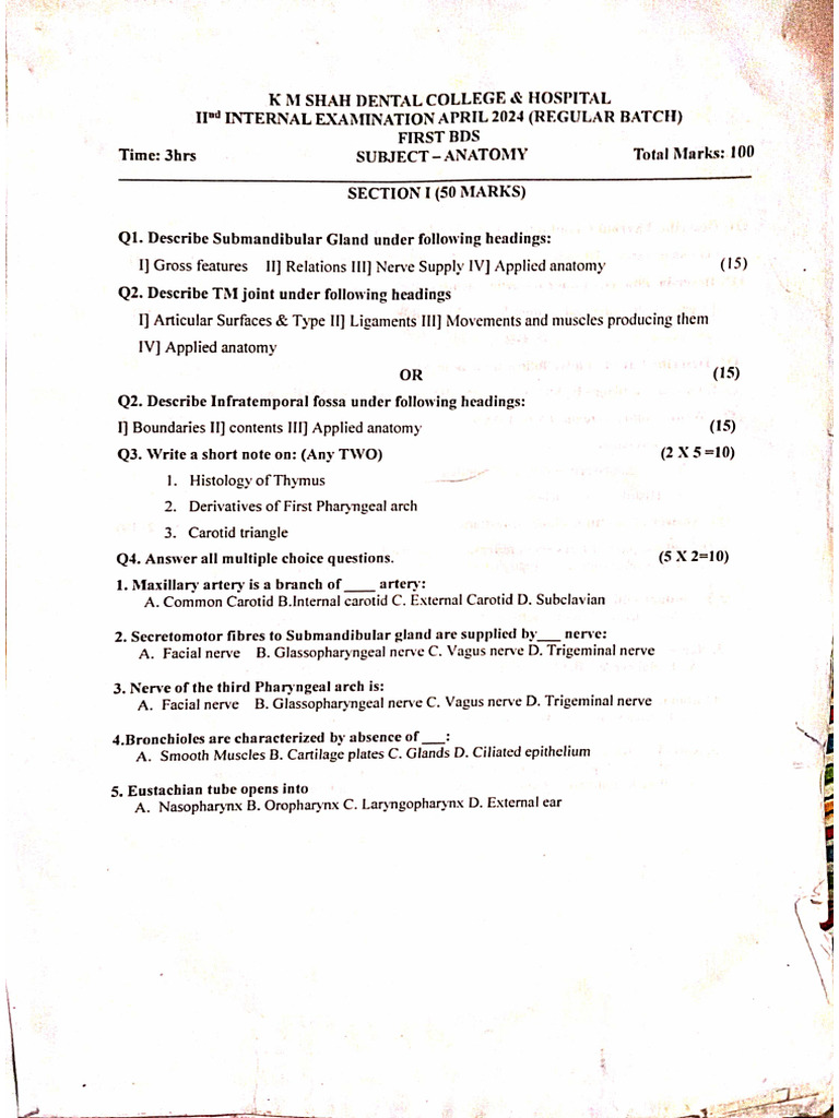 BDS First Year Question Papers 2023-24 | PDF