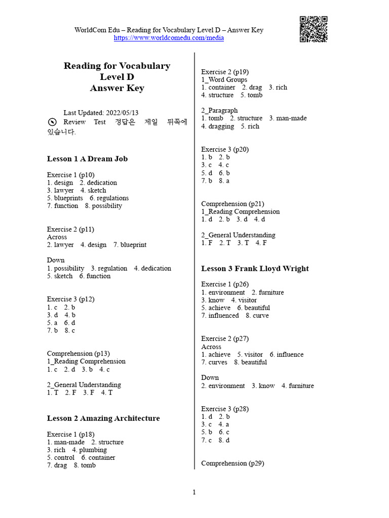 ReadingForVocabulary D AnswerKey | PDF | Water
