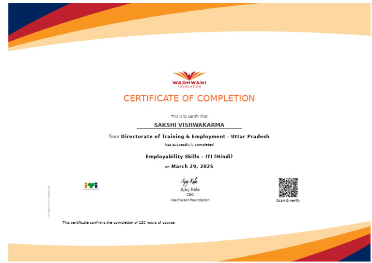 Wadhwani Foundation Certificate - 67e7a43368e235dcec664dae | PDF