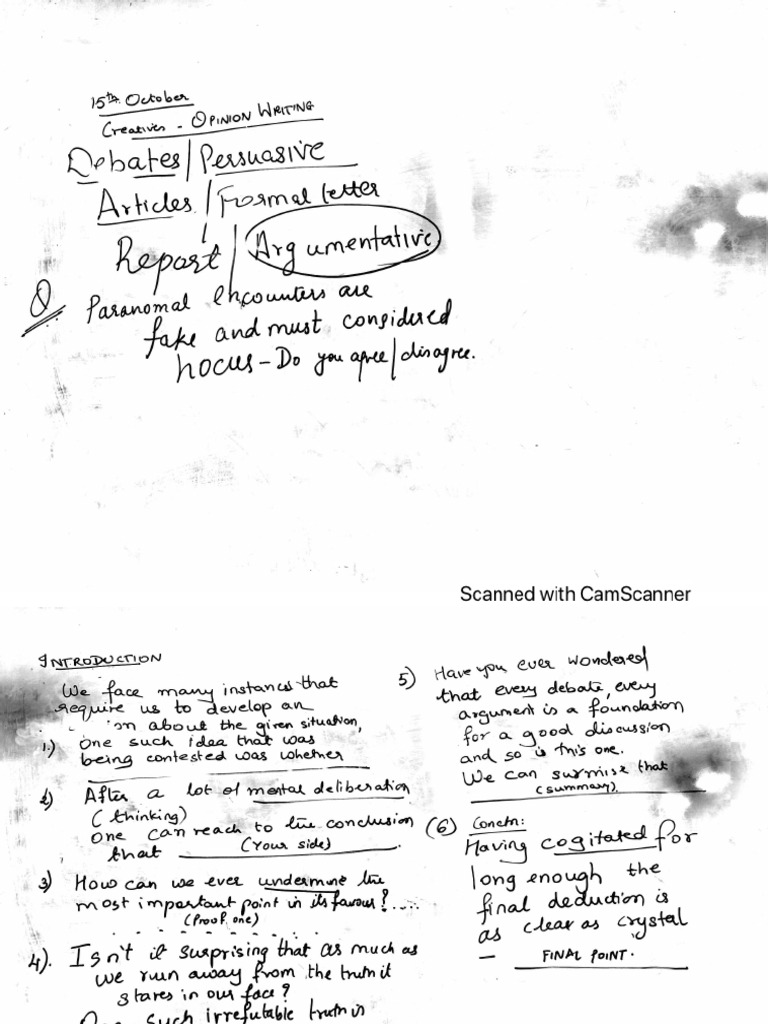 Opinion Writing. Argumentative Debate and Persuasive 15 Th Oct | PDF