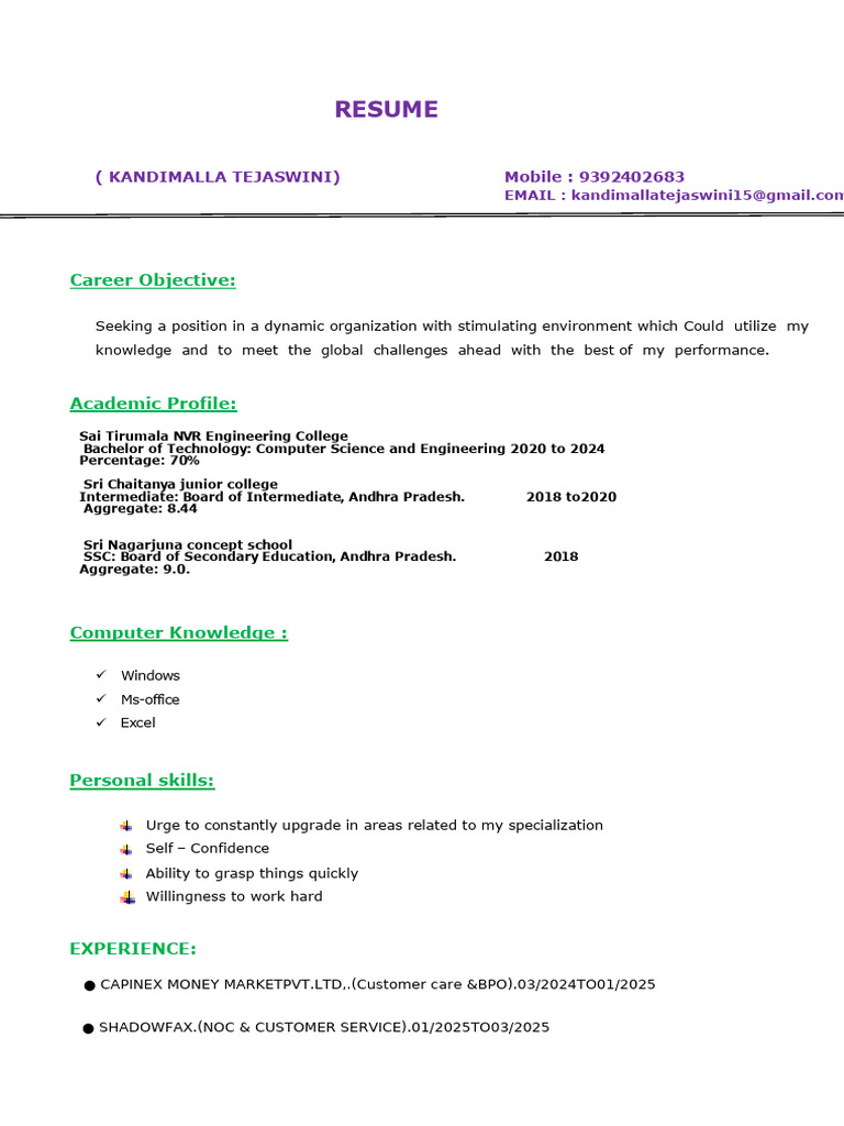 Tejaswini Kandimalla's Resume | PDF