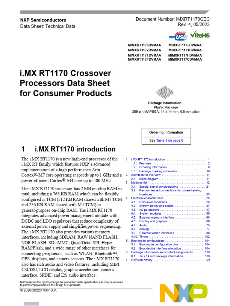 i.MX RT1170 Processor Data Sheet | PDF | Flash Memory | Analog To ...