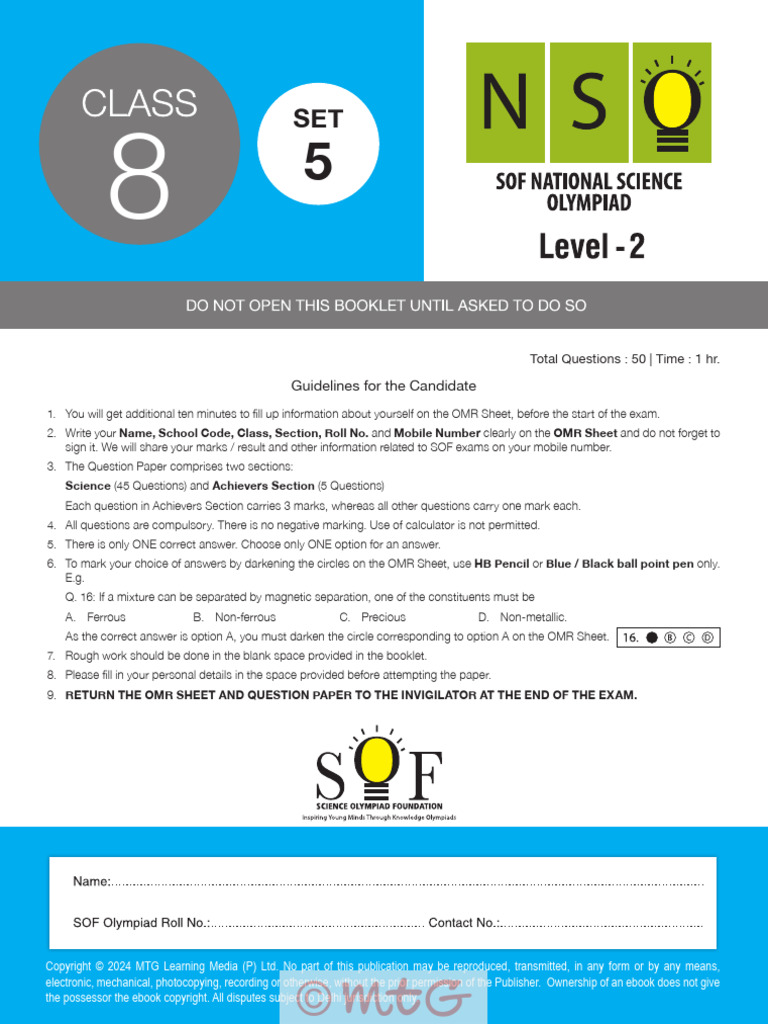 NSO Level 2 Class 8 Set 5 | PDF | Sound | Soil