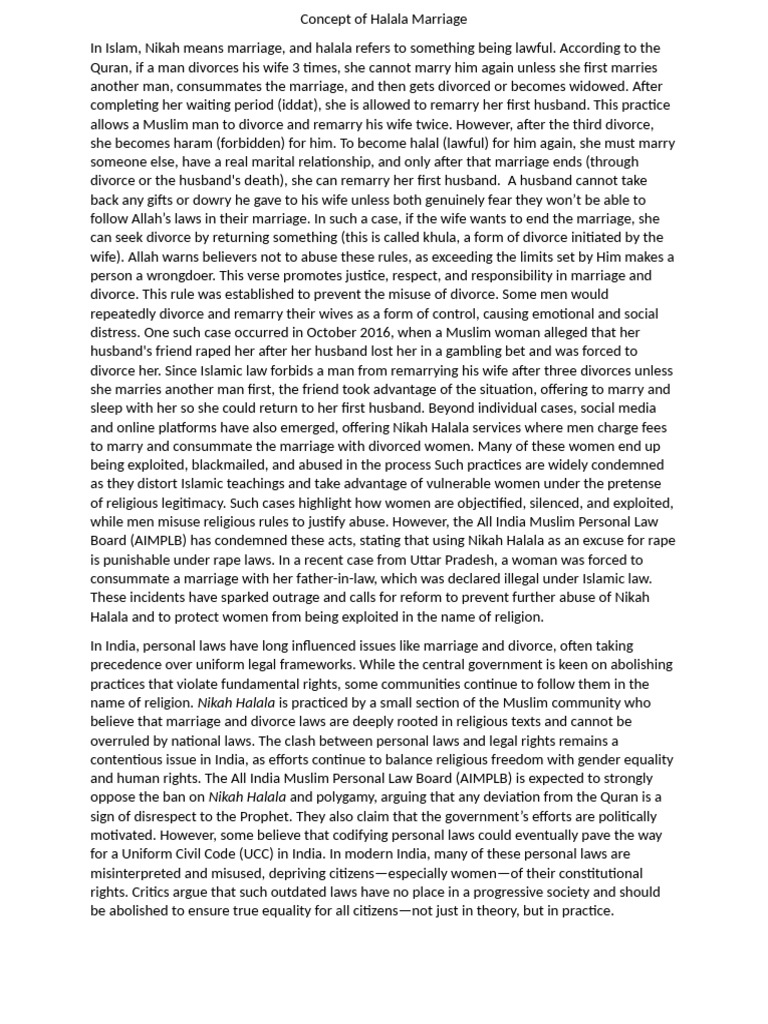 Concept of Halala Marriage | PDF | Marriage | Wife