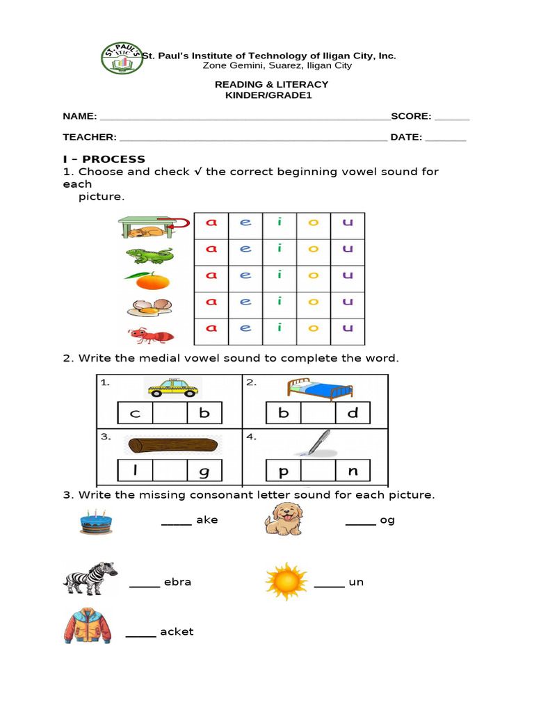 Kindergarten Reading & Literacy Assessment | PDF