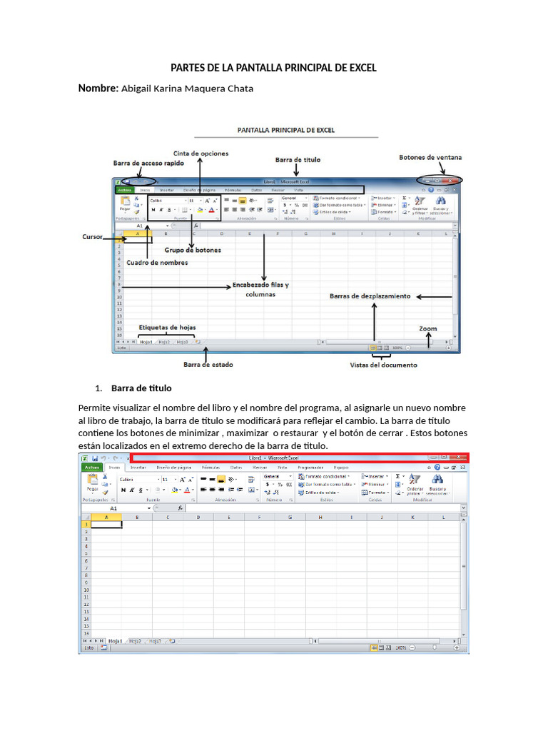 PARTES DE LA PANTALLA PRINCIPAL DE EXCEL | PDF | Microsoft Excel ...
