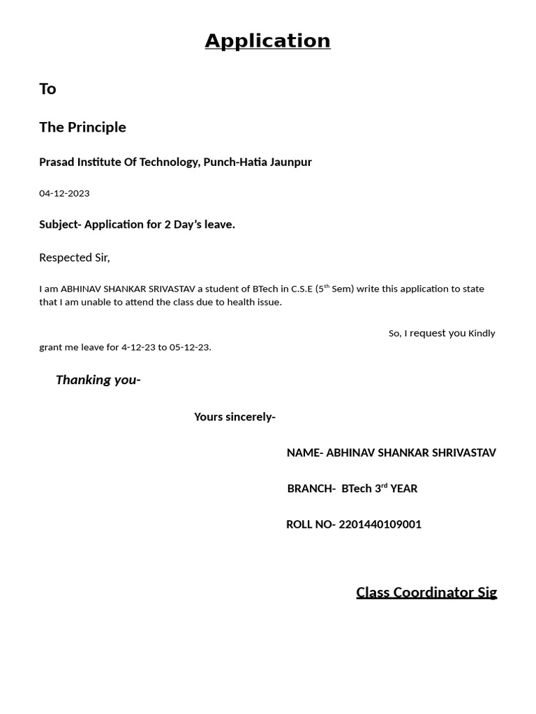 Leave Application Abhinav | PDF