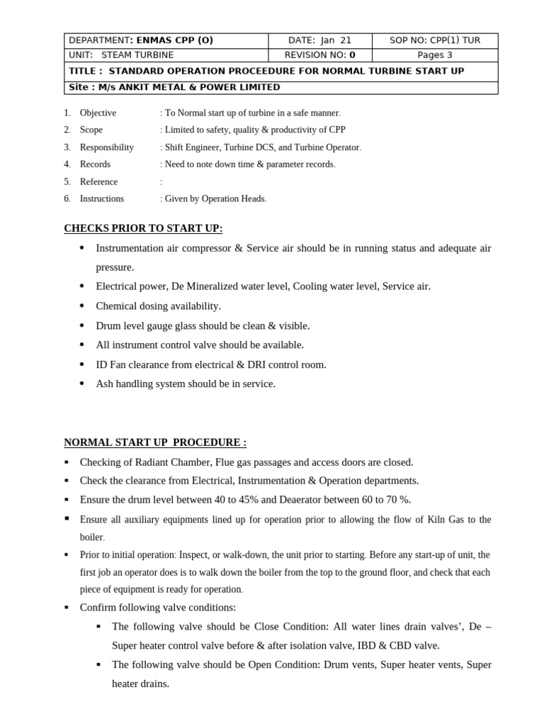 Sop - WHRB | PDF | Boiler | Valve