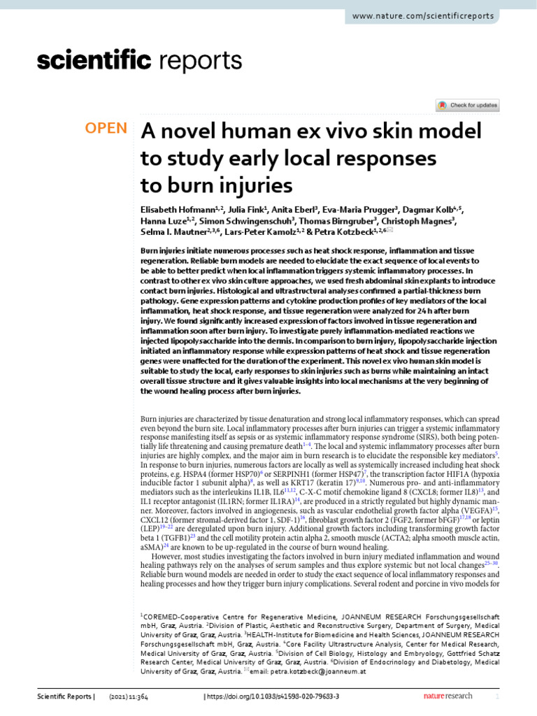 A Novel Human Ex Vivo Skin Model to Study Early Local Responses to Burn ...