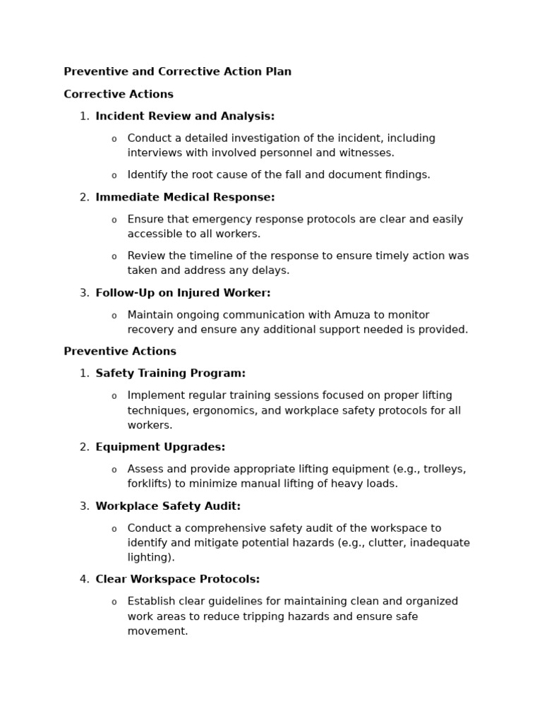 Preventive And Corrective Action Plan Pdf Occupational Safety And