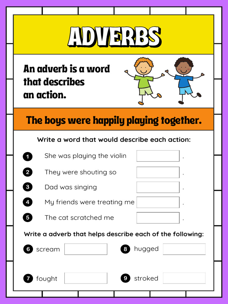 Adverbs English Worksheet in Colorful Grid Style - 20250409 - 171908 ...